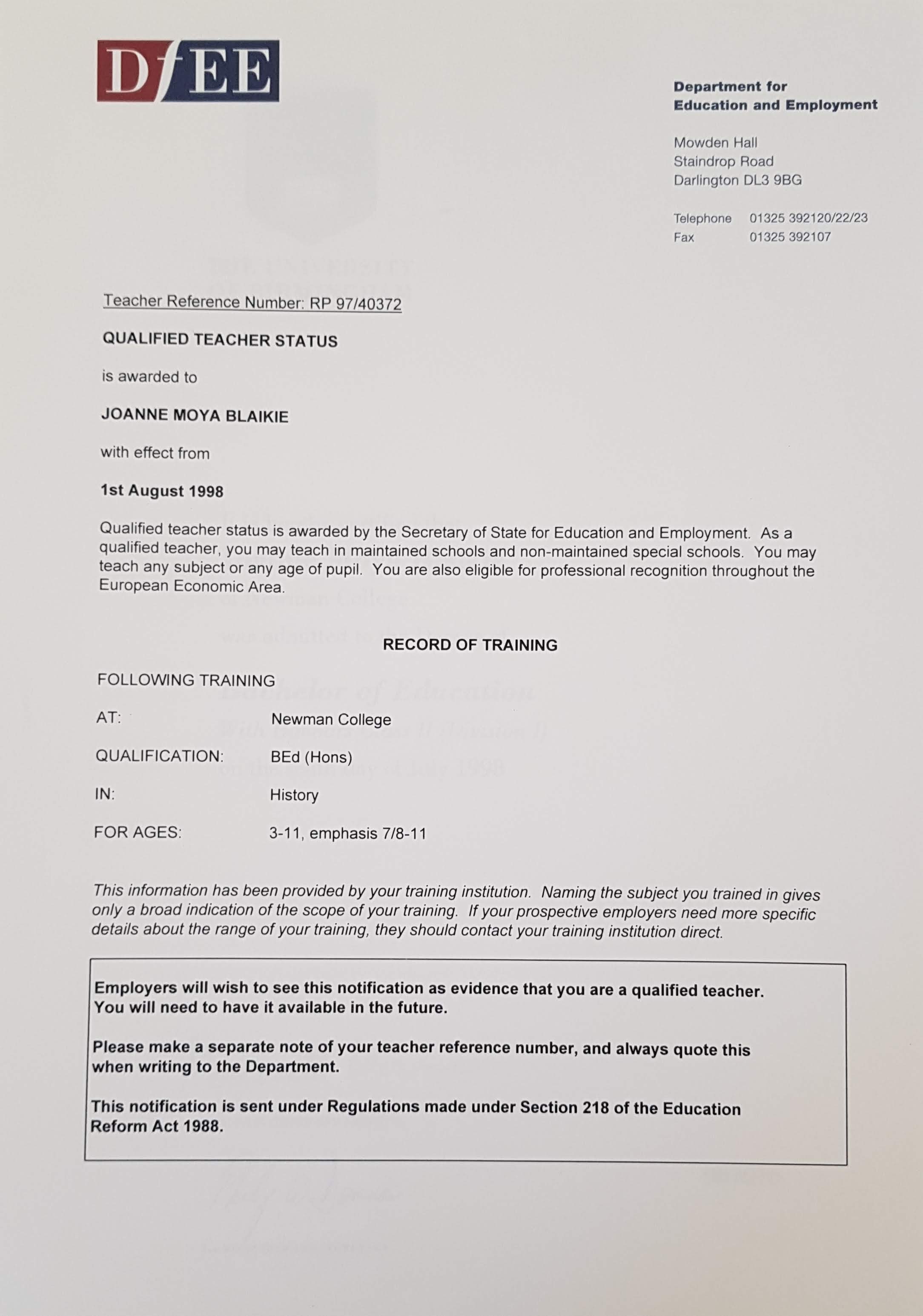 Documentation and Certification